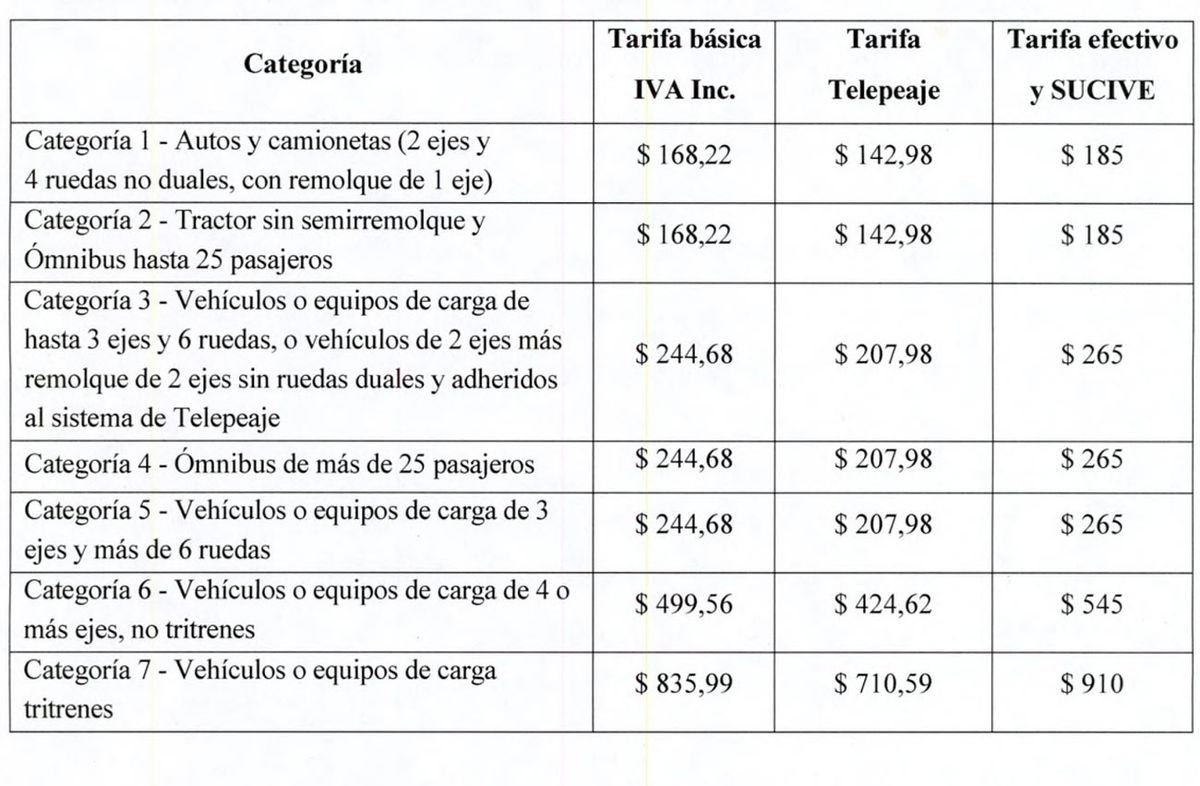 Aumentó el precio de los peajes: mirá las nuevas tarifas, por categoría